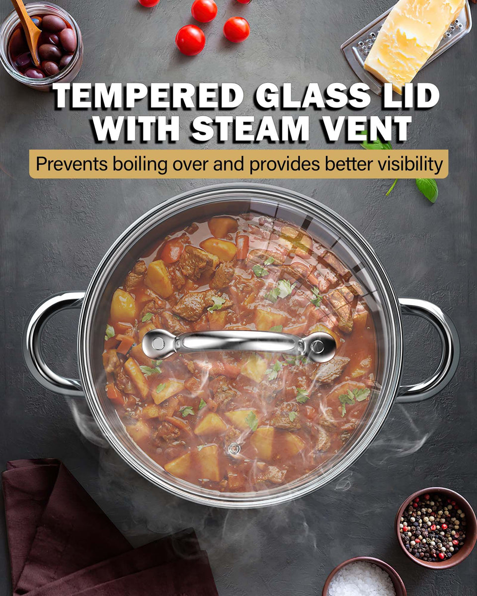 Cook N Home 3-Quart Stainless Steel Pot, Small Stock Pot with Glass Li ...