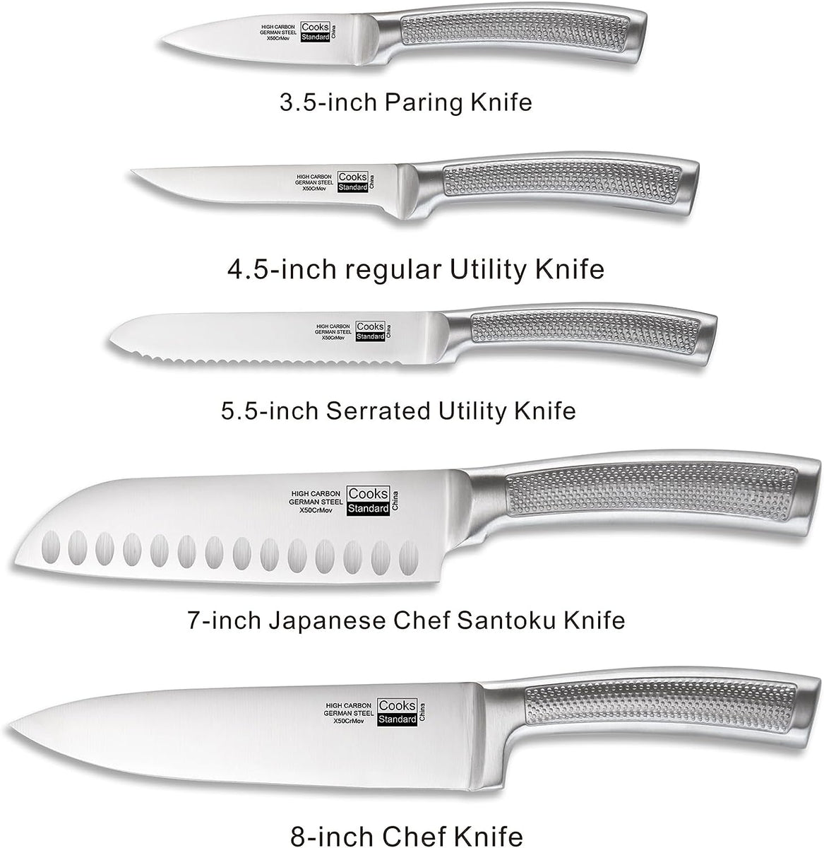 Cooks Standard Kitchen Knife Set with Block 6-Piece, Stainless Steel F ...
