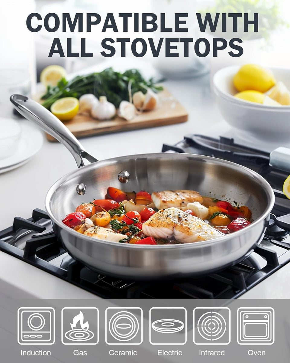Cooks Standard Stainless Steel Frying Pan with Lid, 12-Inch Multi-Ply ...