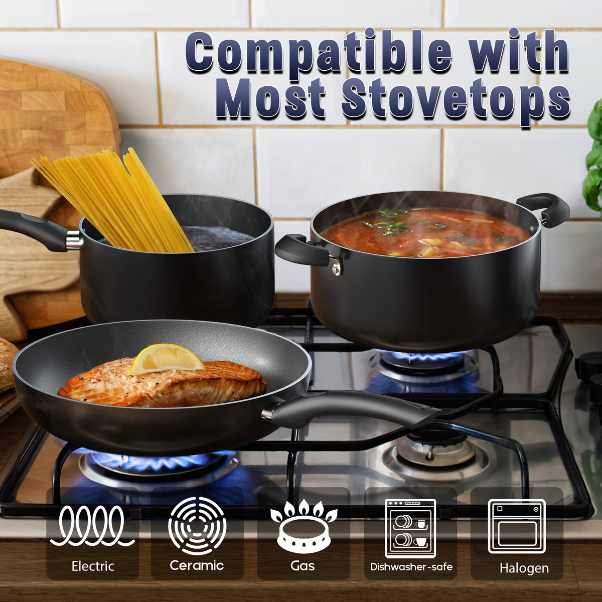 Cook N Home Pots and Pans Nonstick Cooking Set includes Saucepan Fryin ...