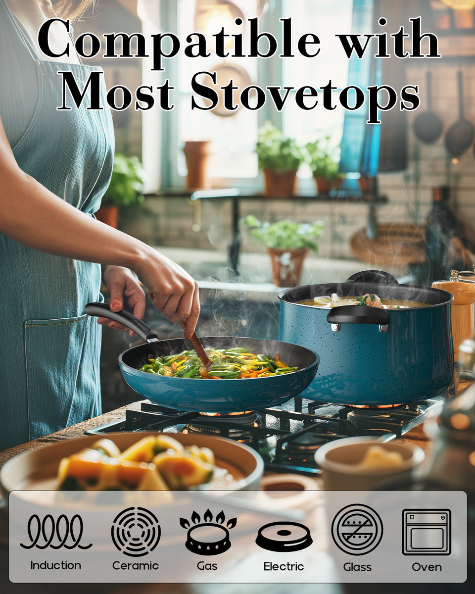 Cook N Home Pots and Pans Nonstick Cookware Set 10-Piece, Belly Shape ...